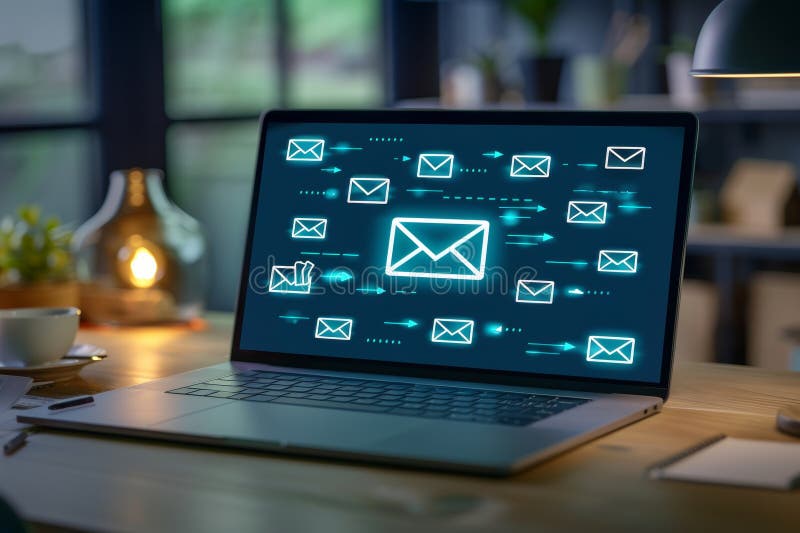 Geometric Envelopes Representing Emails Listed on Laptop Screen in ...