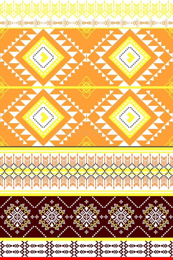 Ethnic Geometric Fabric Pattern in Bright Orange, Yellow Tones on ...