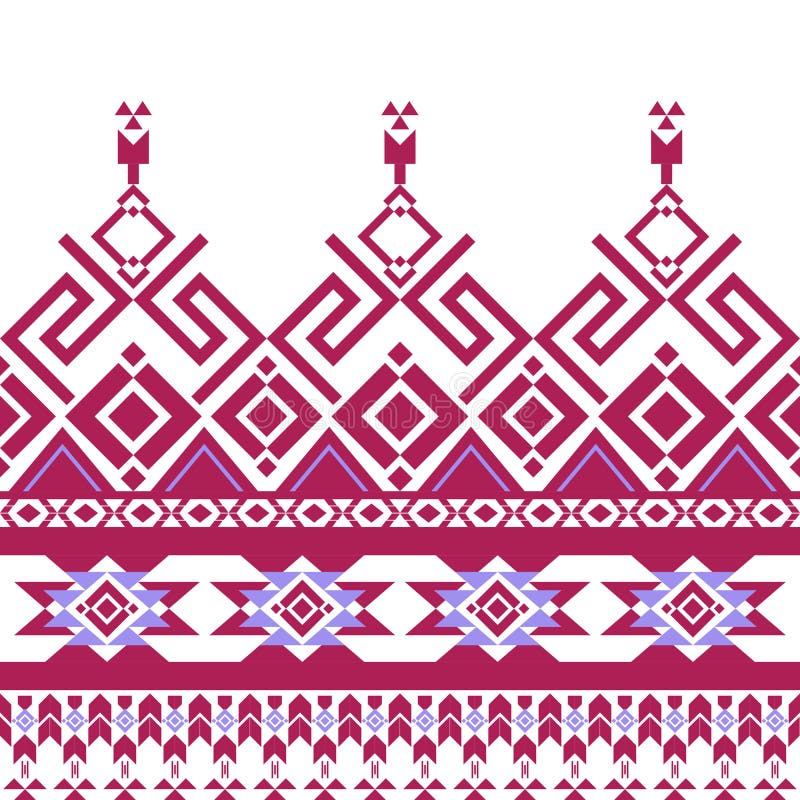 Geometric Ethnic Pattern on White Background in Brick Red, Gray ...