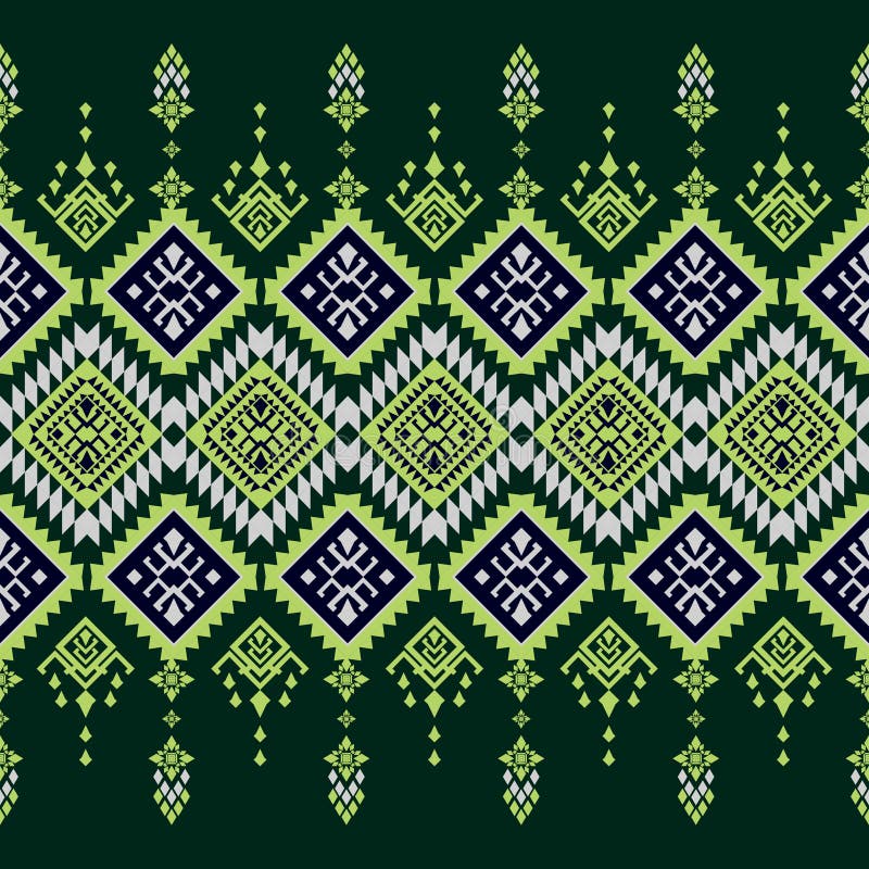Geometric Floral Pattern in Light Green,white and Navy Blue. Native ...