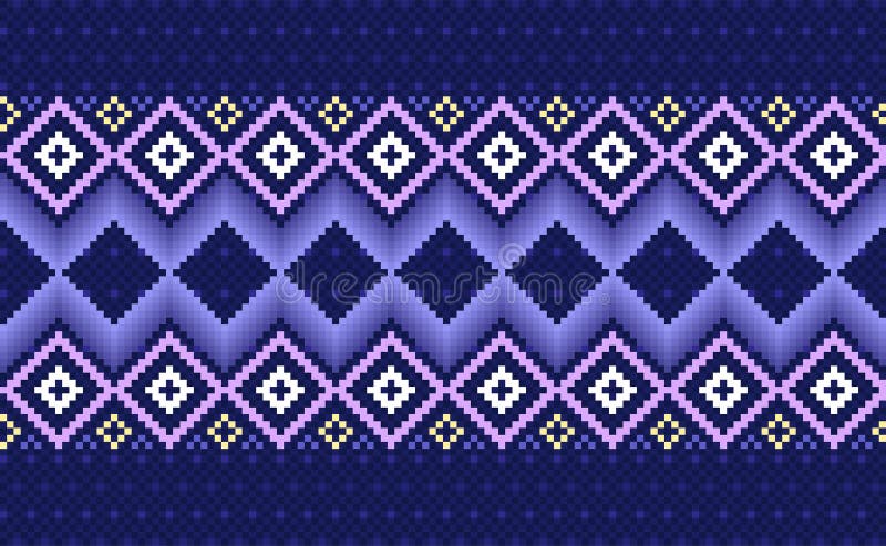 Geometric Ethnic Pattern, Pixel Repeat Ethnic Style, Purple and White ...