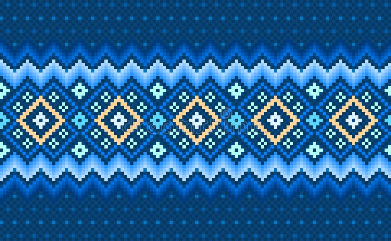 Geometric Ethnic Pattern, Vector Embroidery Square Background, Blue and ...