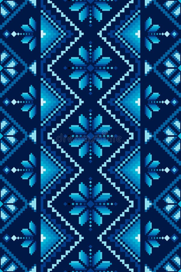 Geometric Ethnic Pixel Pattern on Navy Blue Background Stock Vector ...