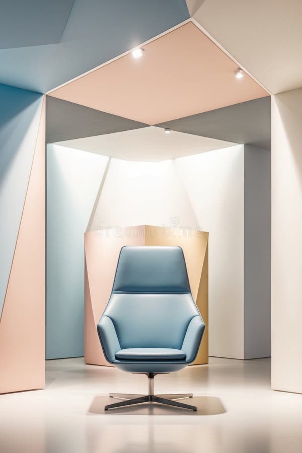 Geometric Exhibition Hall with Designer Chair for Advertising. Stock ...
