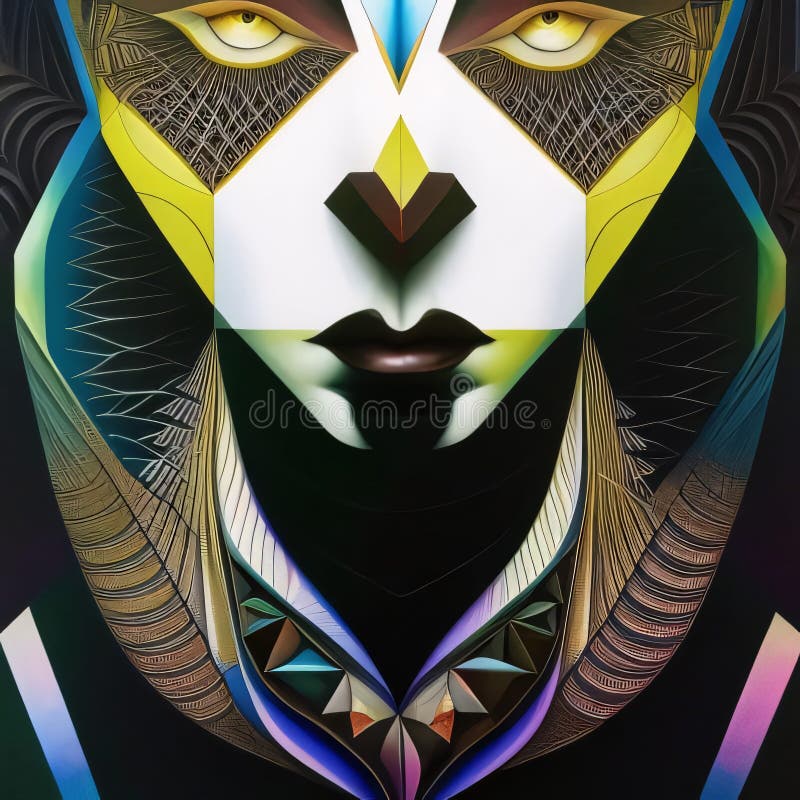 Geometric and Expressive Portrait, Presenting a Unique Combination of ...