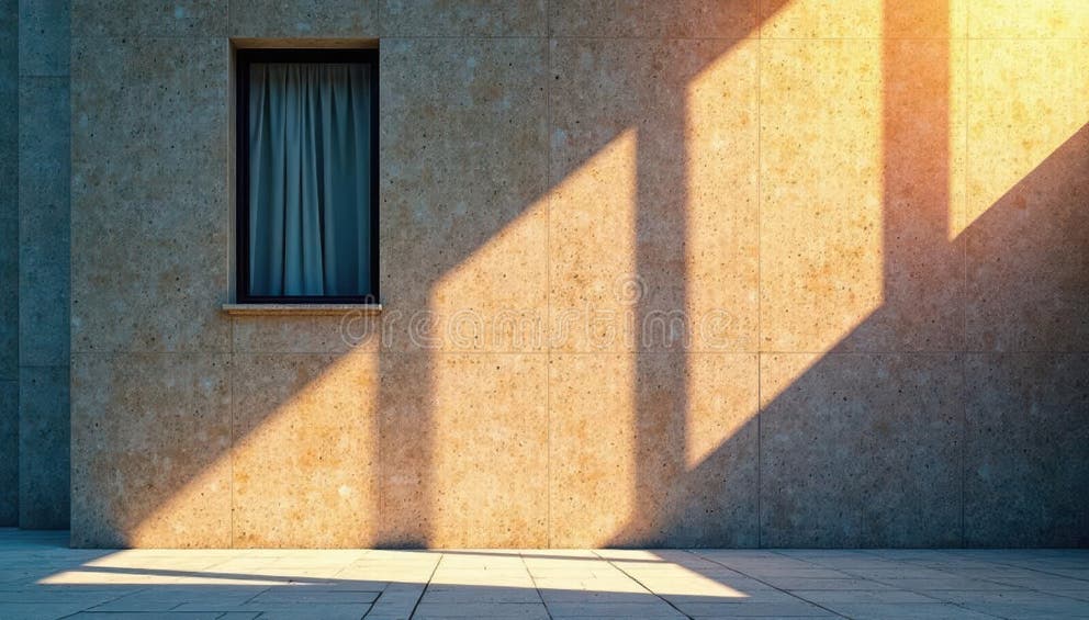 Geometric Facade Bathed in Sunlight, Sharp Shadows, Reflection, Pattern ...
