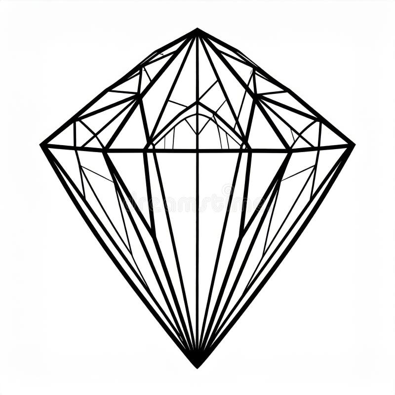 Geometric Facet Diamond Line Drawing Stock Illustration - Illustration ...