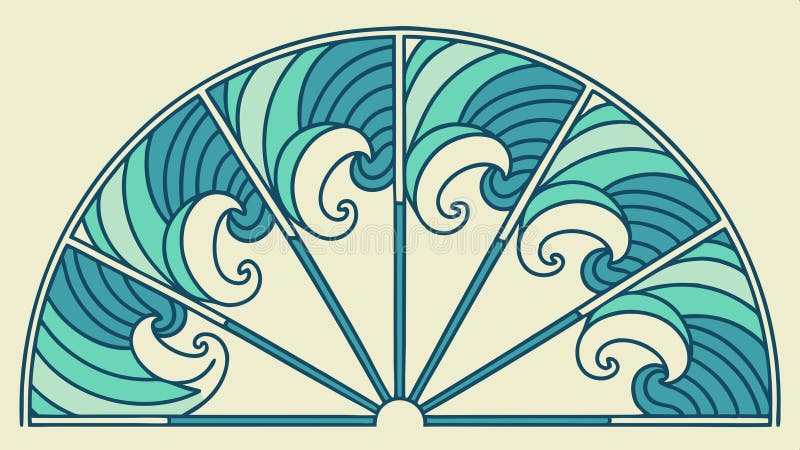 Geometric Fan Shape with Wave Pattern, Abstract Design. Water Element ...