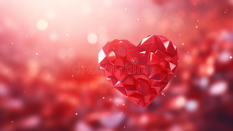 Geometric Fantasy Heart Abstract 3D Render for Valentin Day on Red ...