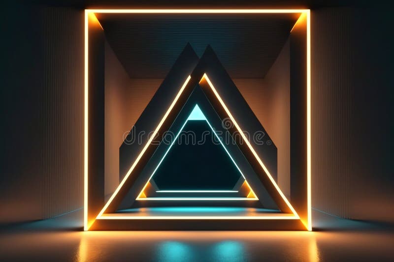 Geometric Figure in Neon Light, Arts & Architecture, Indoor Stock ...