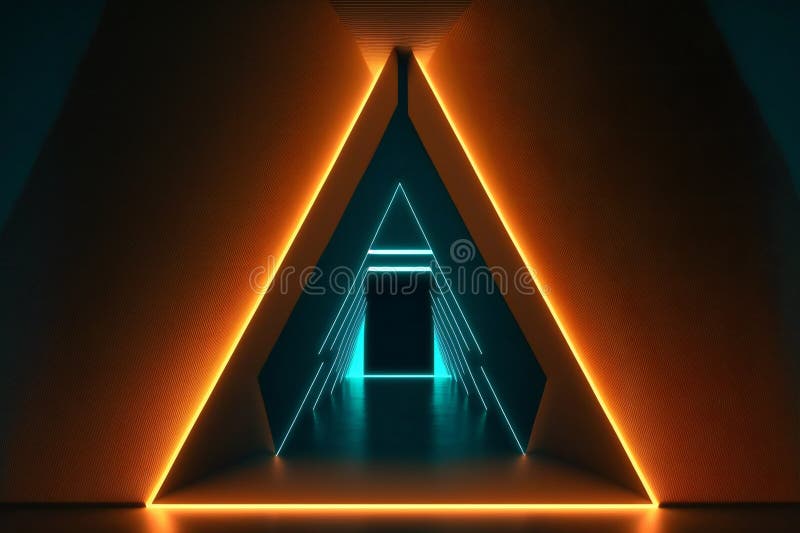 Geometric Figure in Neon Light, Arts & Architecture, Indoor Stock ...