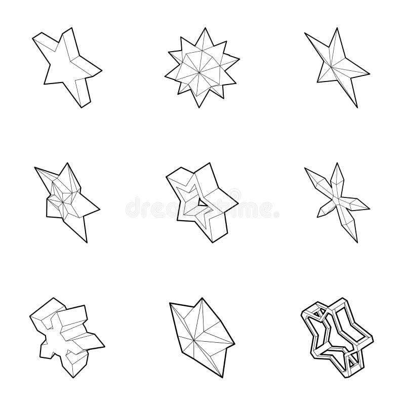 Geometric Figure Star Icons Set, Outline Style Stock Vector ...
