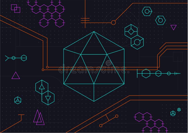 Geometric Figures Abstract Background with Neon Effect Stock Vector ...