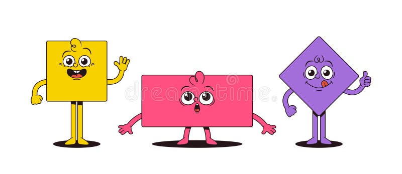 Geometric Figures Cartoon Characters. Set of Square, Rectangular and ...