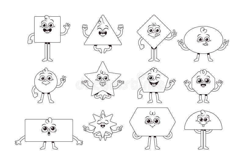 Geometric Figures Characters, Isolated Linear Basic Shapes. Square ...