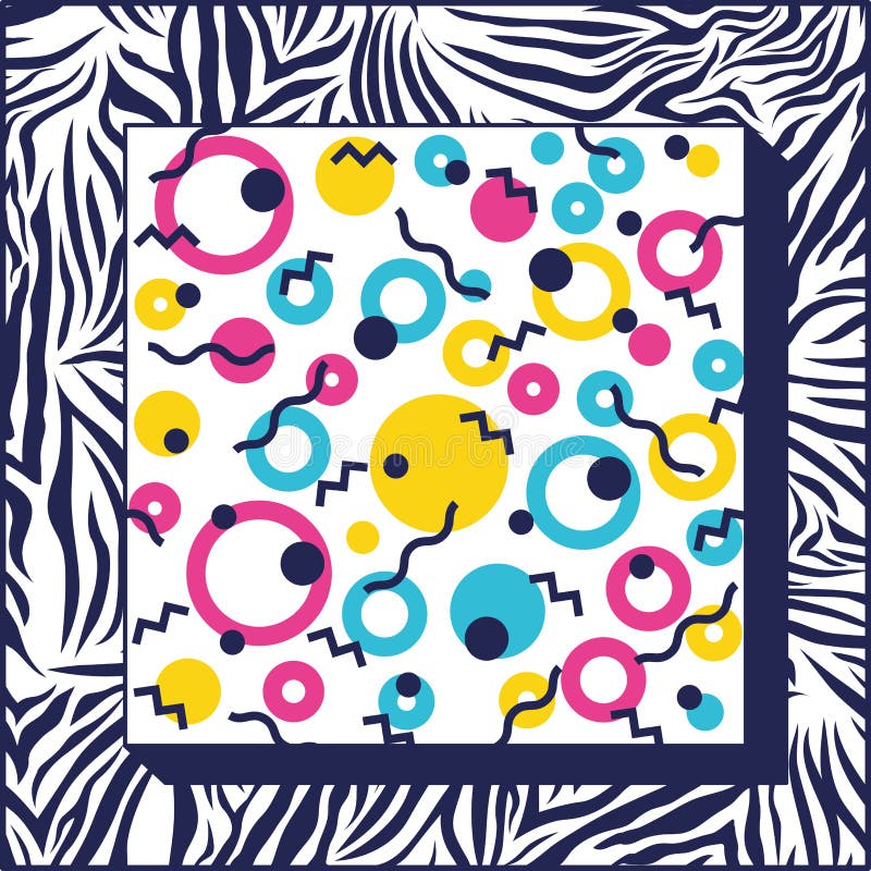 Geometric Figures Colors Ninetys Patterns Square Frame Stock Vector ...