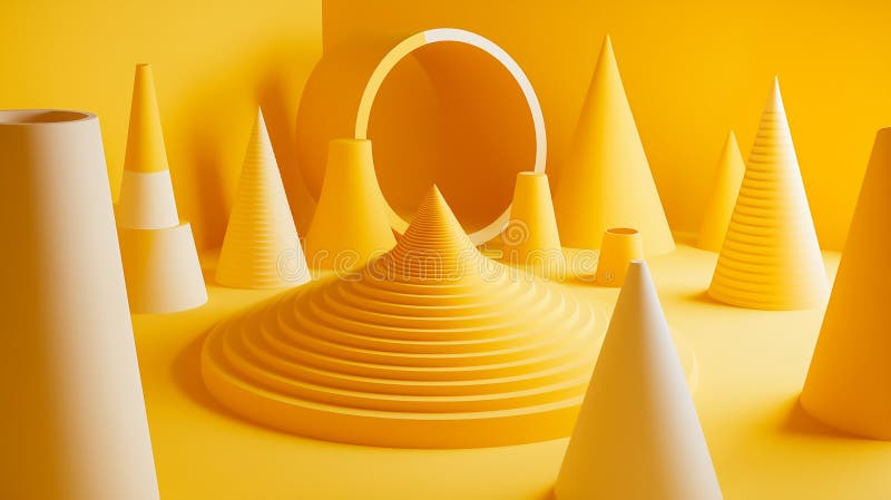 Geometric Figures, Cylinders and Cones, Arranged in Spiral Pattern on ...