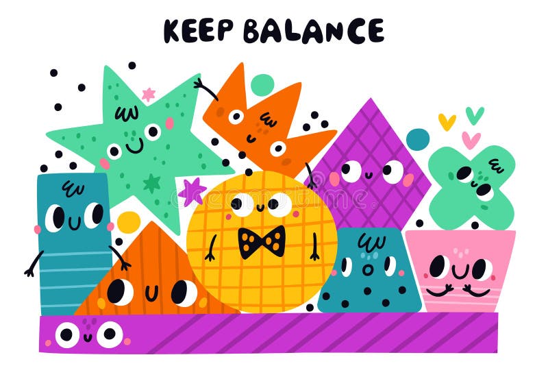 Geometric Figures Faces. Funny Balancing Shapes Group. Cartoon Basic ...