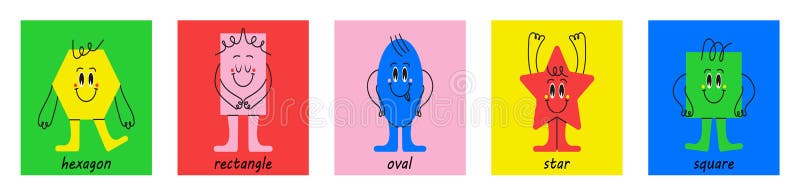 Geometric Figures with Funny Face, Cute Creations with Emotions ...