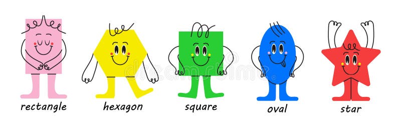 Geometric Figures with Funny Face, Cute Creations with Emotions ...