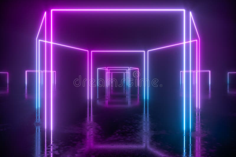 Geometric Figures and Neon Lights,abstract Conception,3d Rendering ...