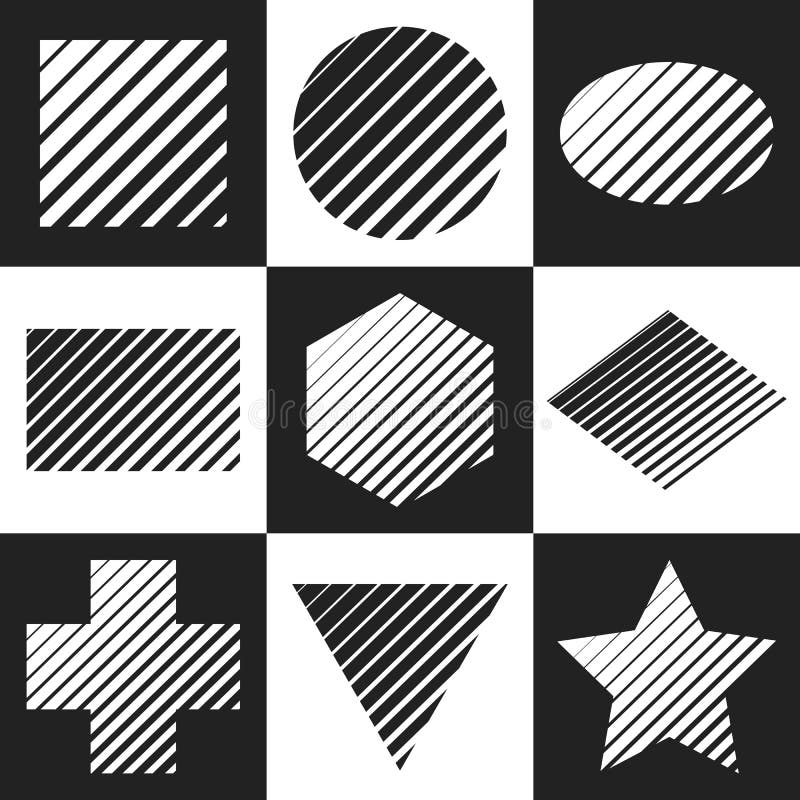 Geometric Figures with Slanting Lines Variable Width. Set of Vector ...