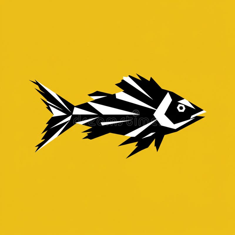 Geometric Fish Design Composed of Black and White Angular Shapes ...