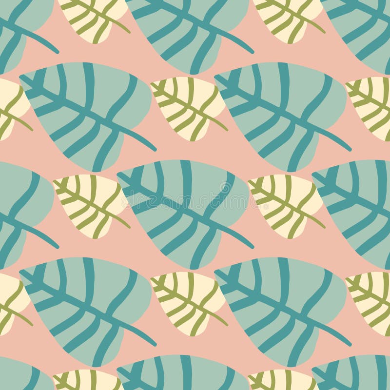 Geometric Flat Leaves Seamless Pattern on Pink Background. Simple ...