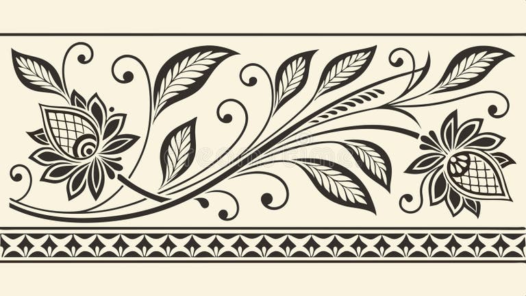 Geometric Floral Border Vector, Decorative Pattern with Botanical and ...