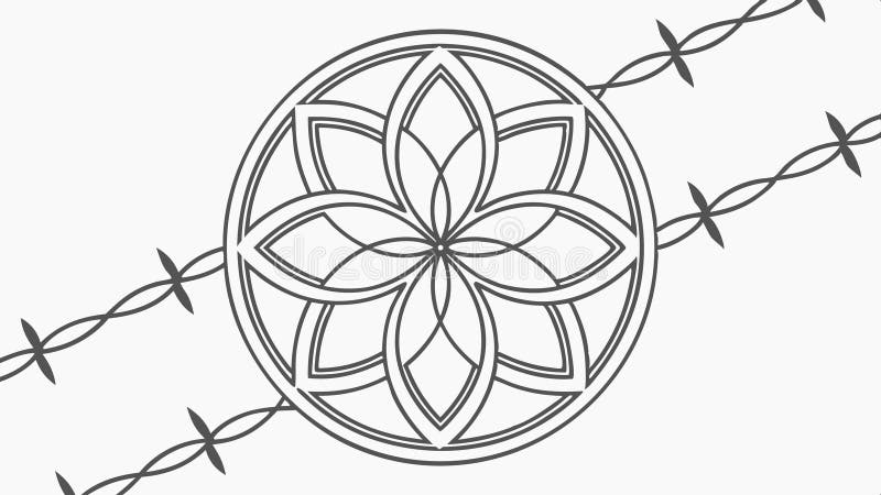 Geometric Floral Circular Pattern Barbed Wire Vector Contrasting Design ...