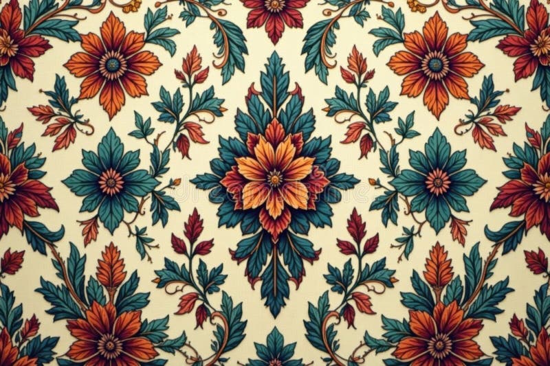 Geometric Floral Damask Design in Muted Earth Tones, Natural, Floral ...