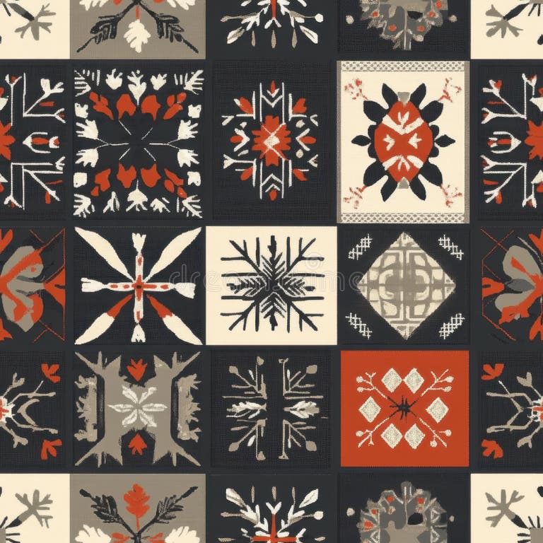 Geometric and Floral Scandinavian Folk Pattern Design Stock Photo - Image of folk, decoration ...