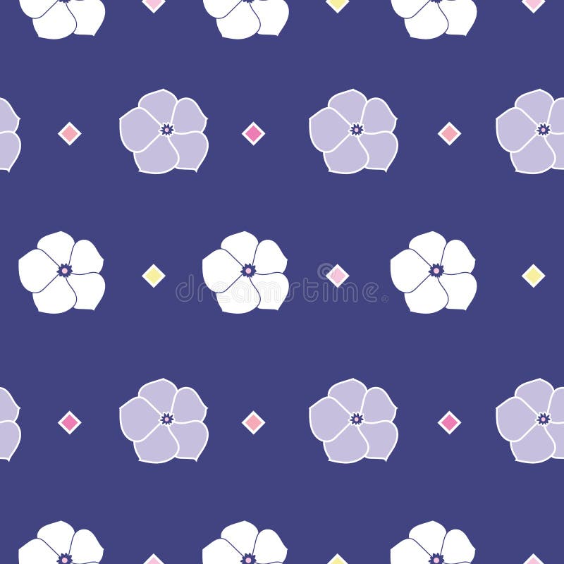 Geometric Floral Striped Pattern with Diamonds on Blue Background ...