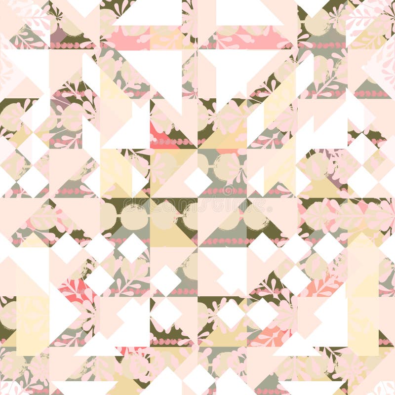 Geometric Floral Triangle Tile Print Stock Illustration - Illustration ...