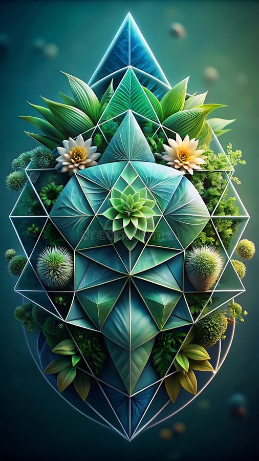 Green-blue Gradient Enhanced by Geometric Flower Patterns Stock Photo ...