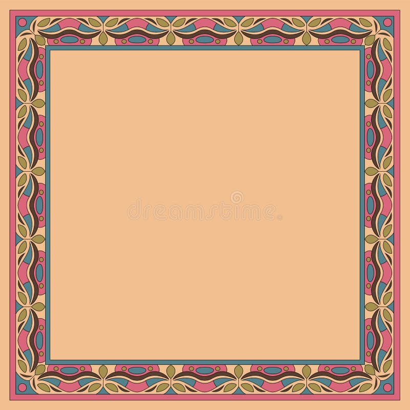 Geometric Folklore Ornament. Square Frame in Vintage Style. Stock ...