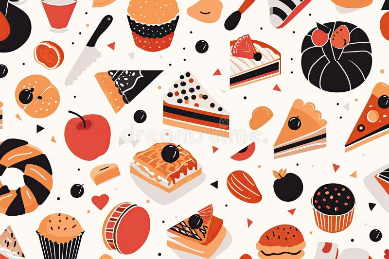 Geometric Food Pattern. Abstract Bakery Sweet Dessert Fruit Simple ...