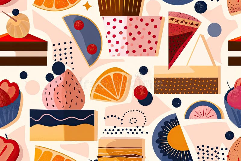 Geometric Food Pattern. Abstract Bakery Sweet Dessert Fruit Simple ...