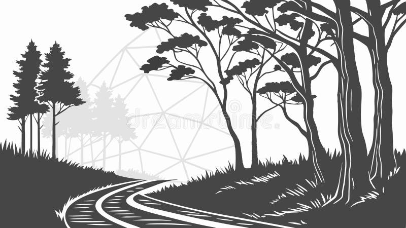 Geometric Forest Road Outline Style Vector Illustration, Vector Design ...