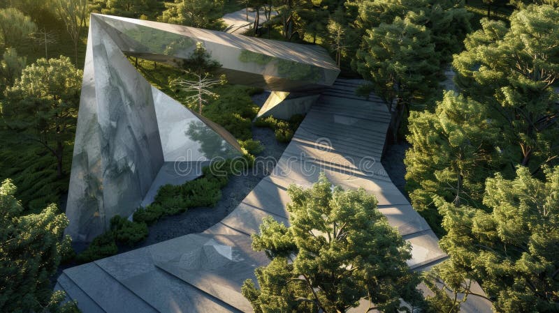 A Geometric Forest with Sharp Angles and Bold Colors Evokes a Sense of ...