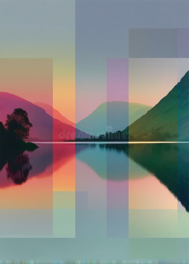 Geometric Forest Sunset: Abstract Layers and Reflections Stock ...