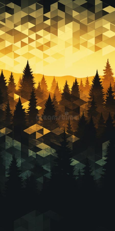 Geometric Forest Sunset: Captivating Illustration with Precision ...