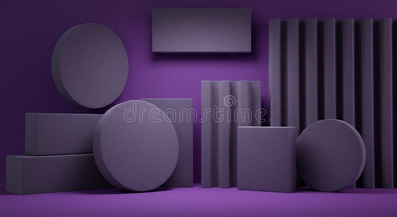 Geometric Forms Arranged on Purple Surface Abstract Still Life Stock ...