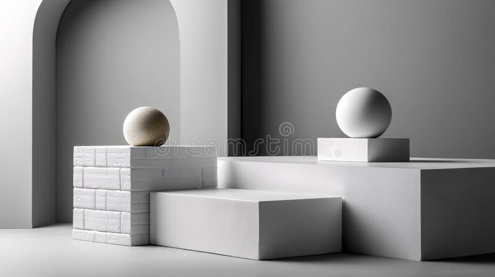 Geometric Forms in Monochrome Hover Over a Plain Space, Embodying ...