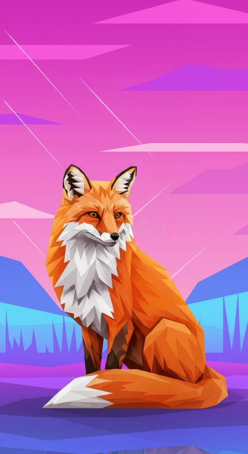 Geometric Fox in Vibrant Polygonal Design with Bright Pink and Blue ...