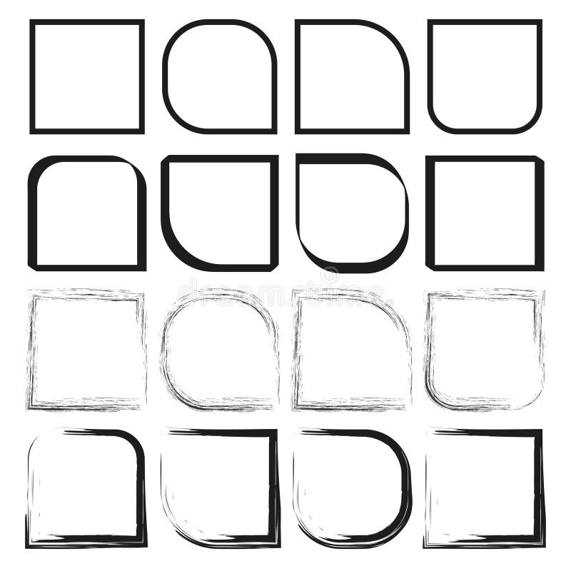 Geometric Frame Collection. Rounded Corner Shapes. Hand-drawn Square ...