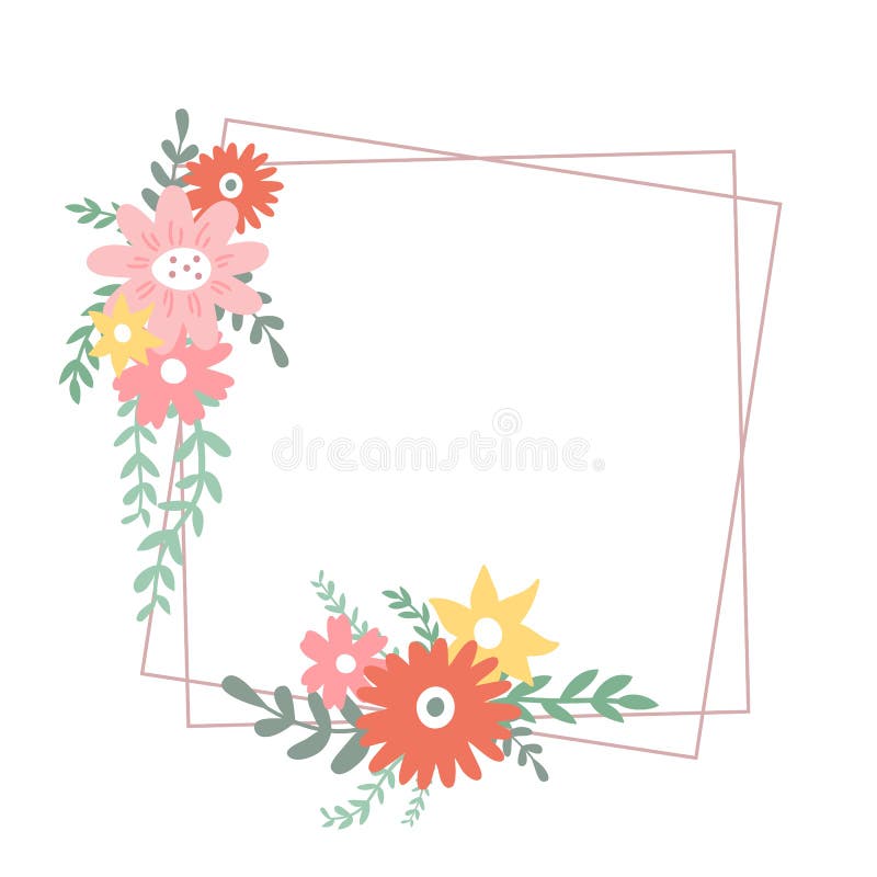 Geometric Frame with Flowers Stock Vector - Illustration of floral ...
