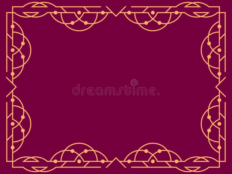 Geometric Frame of Gold Lines on a Burgundy Background. Linear Border ...