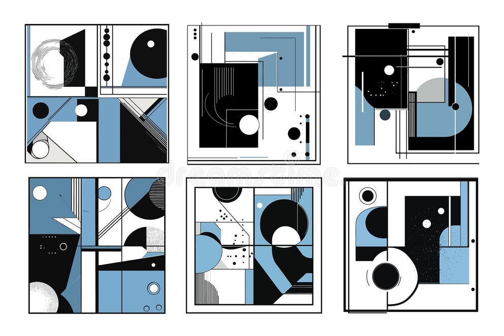 Geometric Frames Abstract Compositions. Lines Circles with Square ...