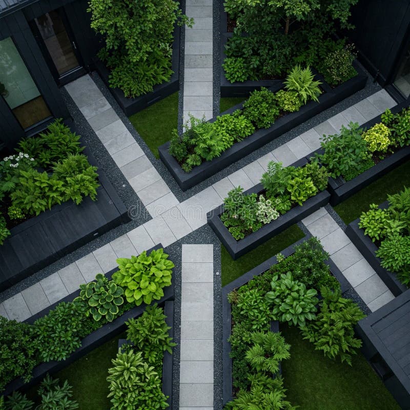 Aerial View Modern Courtyard Geometric Garden Design Stock Photos ...